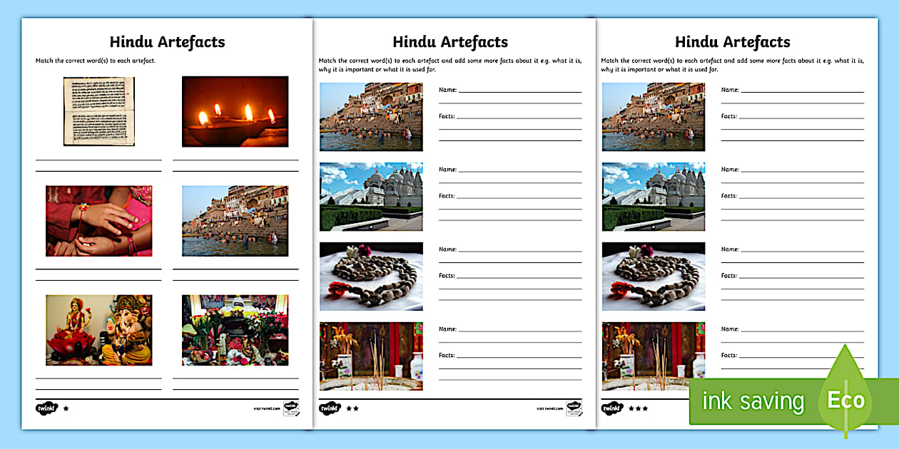 Hindu Artifacts Differentiated Differentiated Worksheet / Worksheets