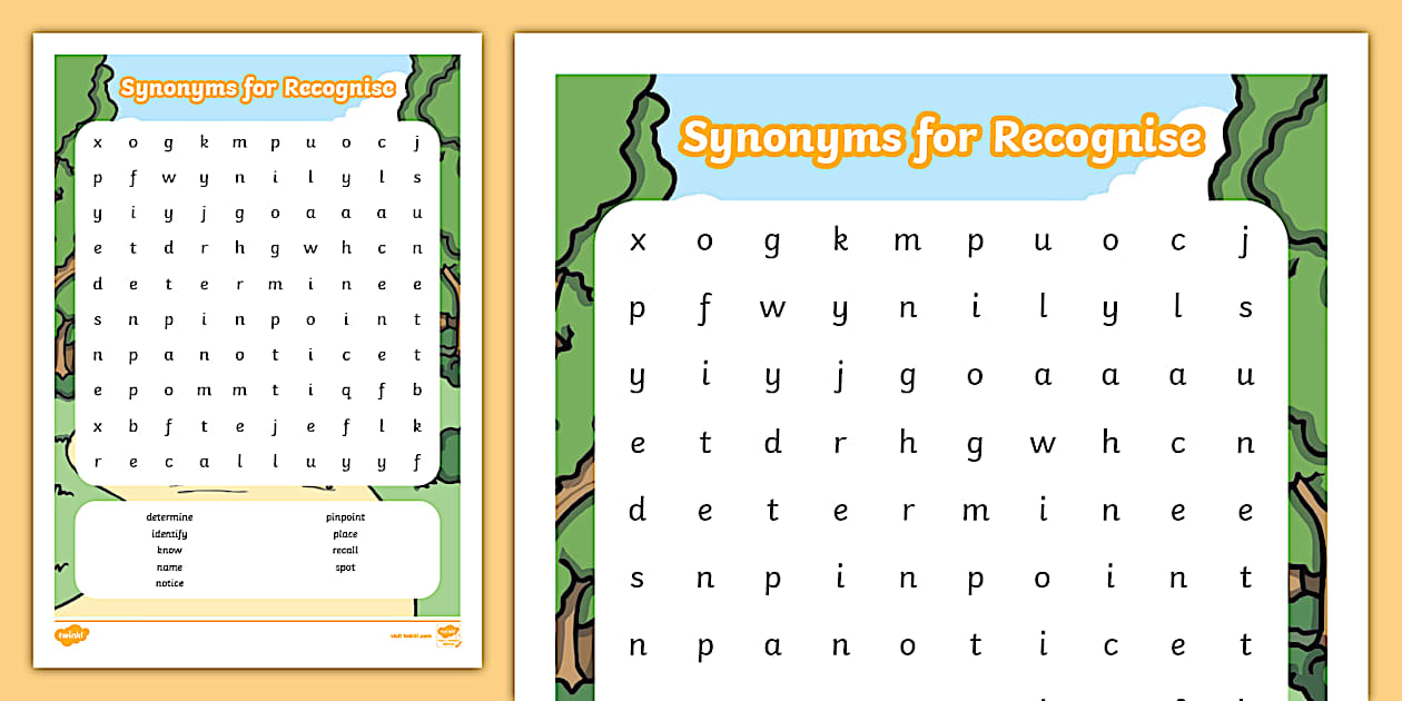 Synonyms for Recognise Word Search (Teacher-Made) - Twinkl