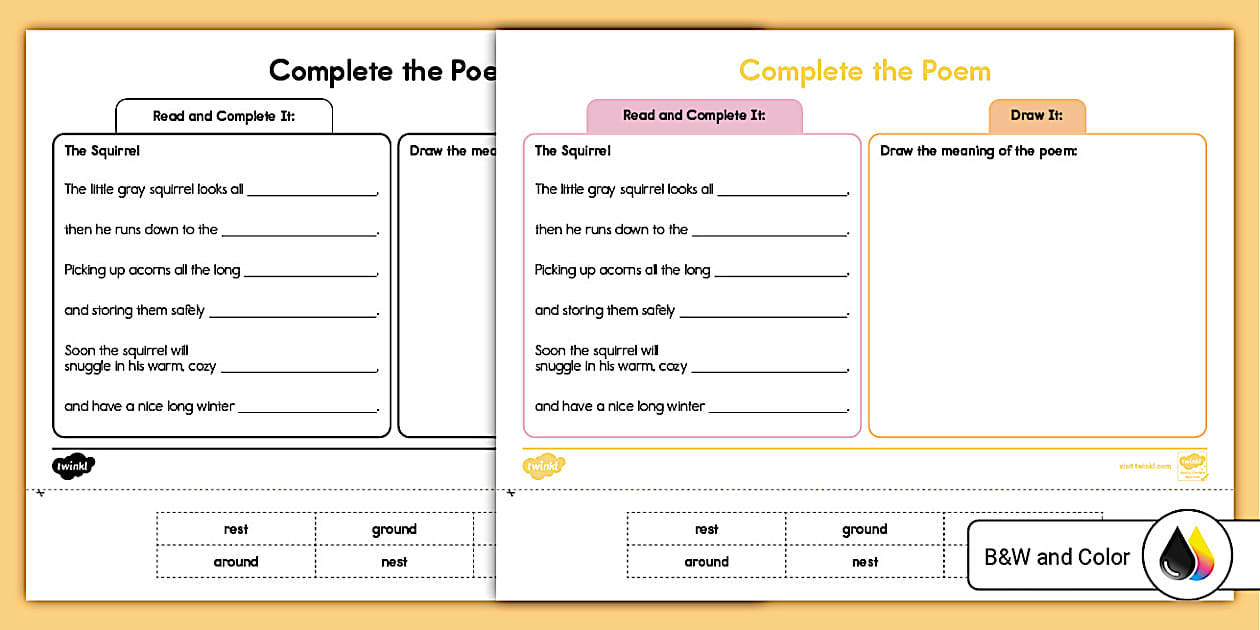 Complete the Fall Poem Worksheet for K-2nd Grade - Twinkl
