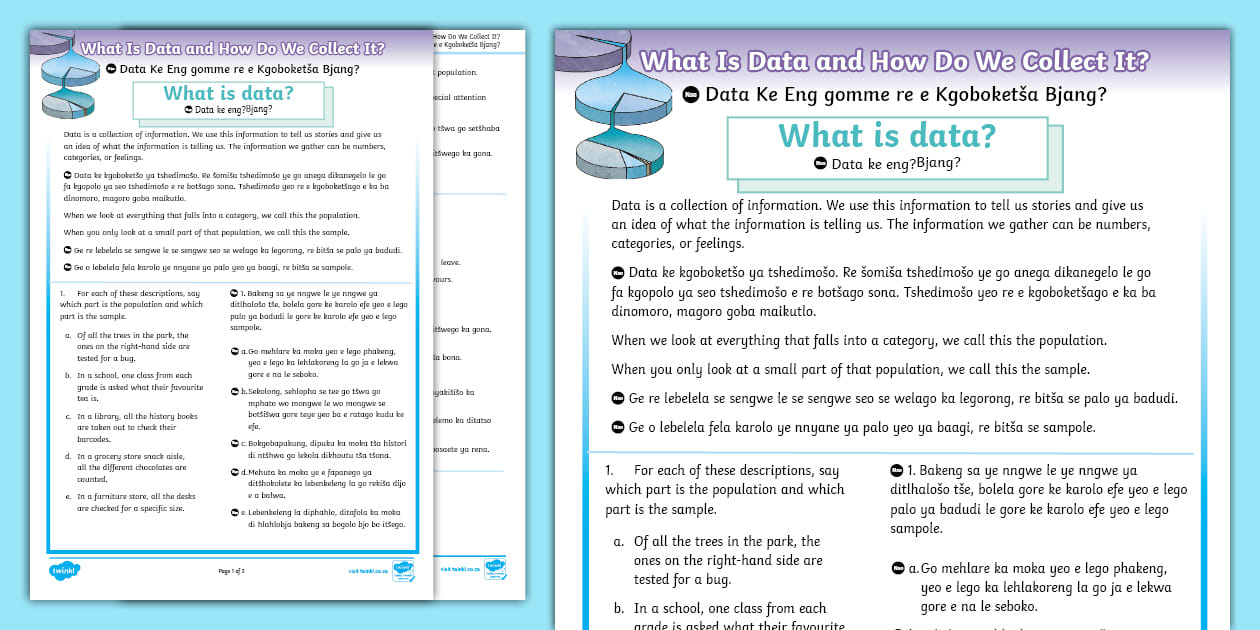 What Is Data and How Do We Collect It? Activity Sheet Sepedi