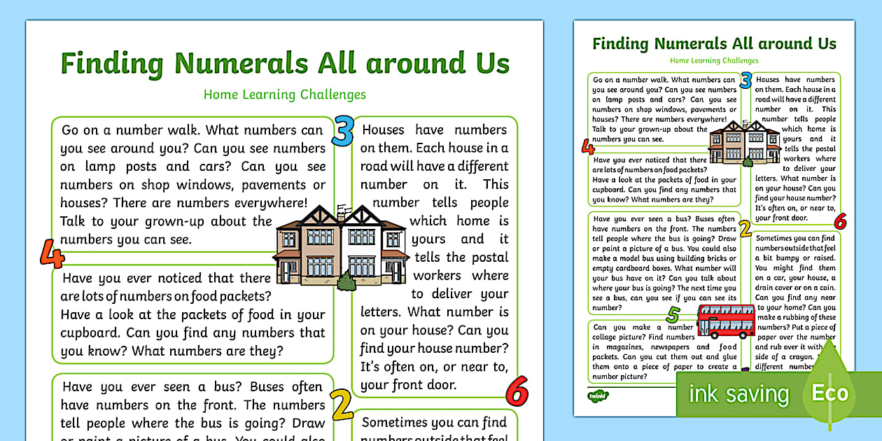 EYFS Maths: Shows an Interest in Numerals in the Environment. Home Learning