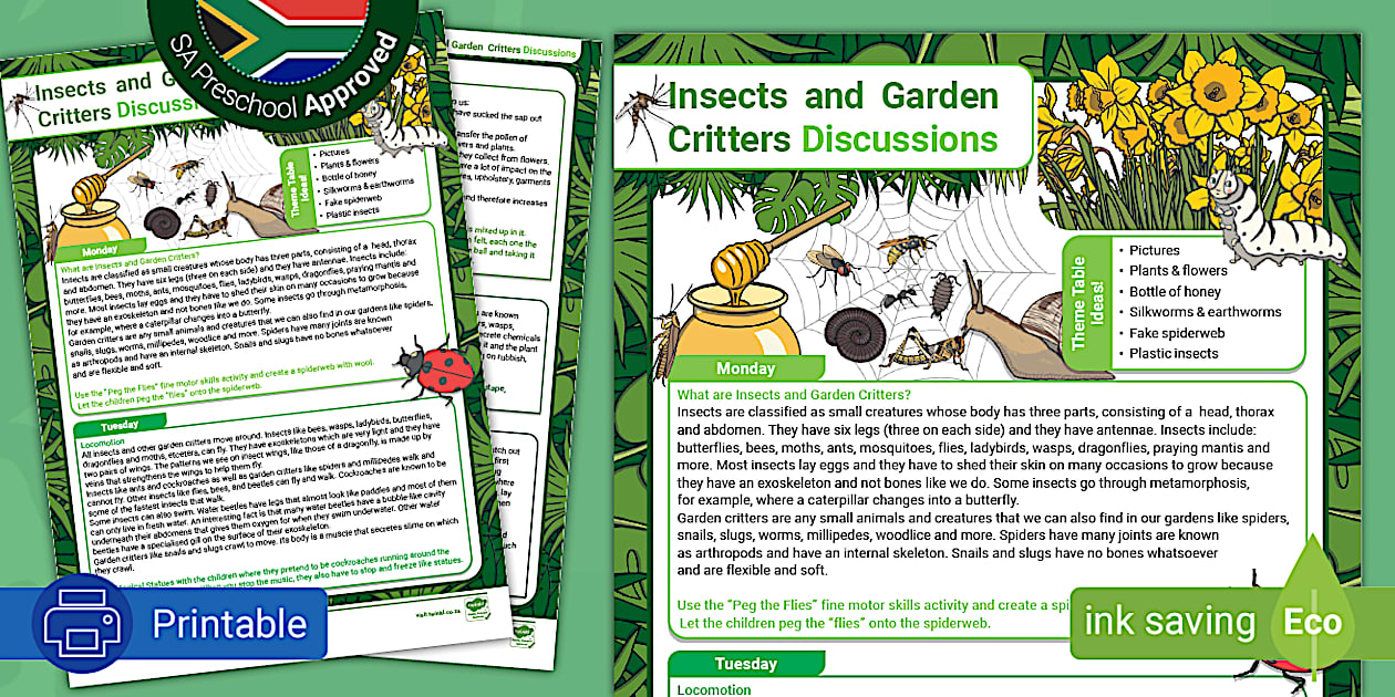 Insects and Garden Critters Discussion Sheet - Twinkl