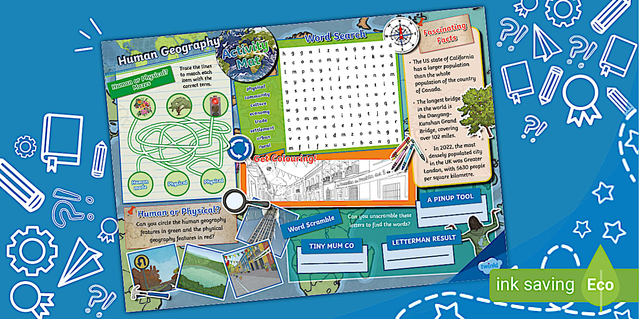 Human Geography Activity Mat (Ages 7 - 11) (Teacher-Made)