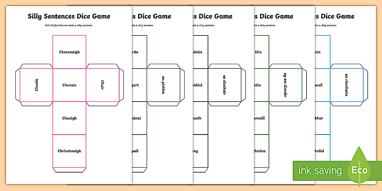 More Silly Sentences Dice Game Gaeilge (teacher made)