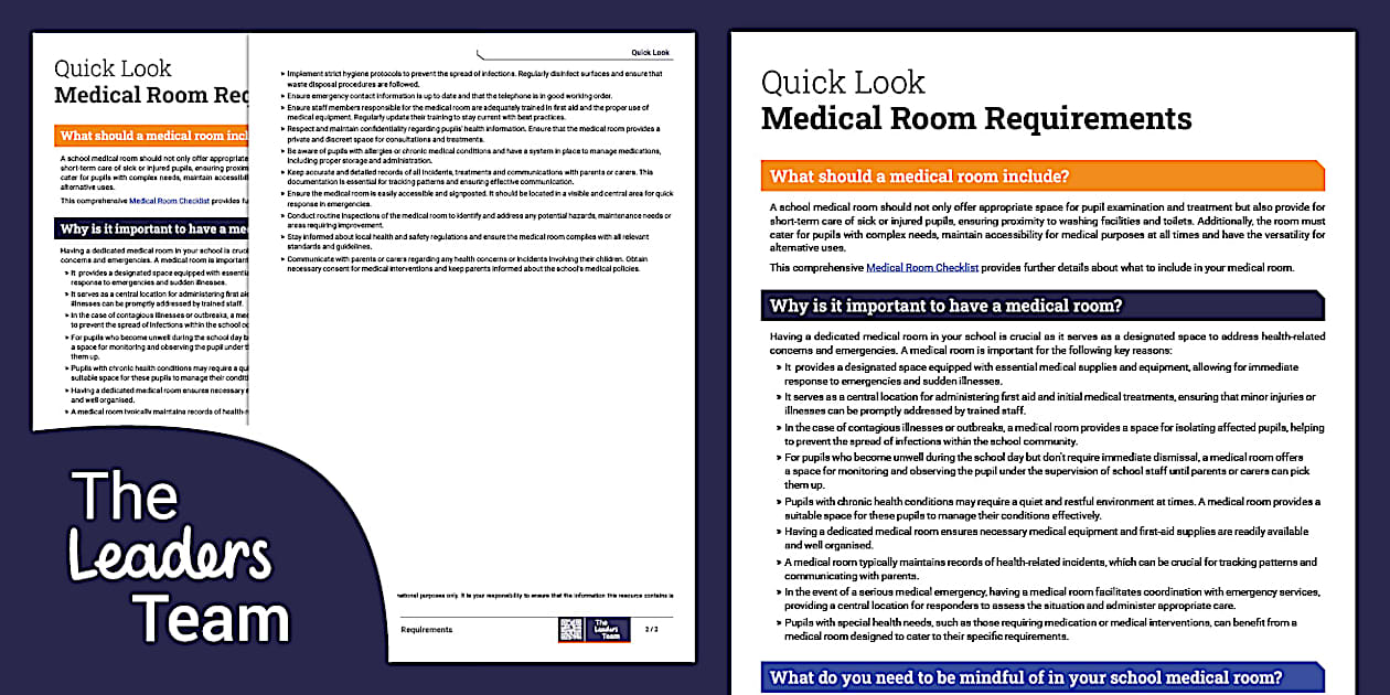Quick Look: Medical Room Requirements - SLT (Teacher-Made)