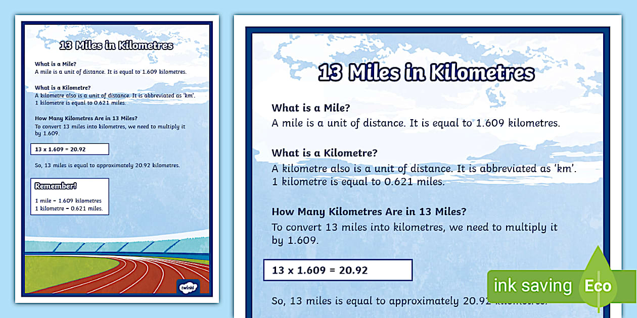 👉 13 Miles in Kilometres Display Poster (teacher made)