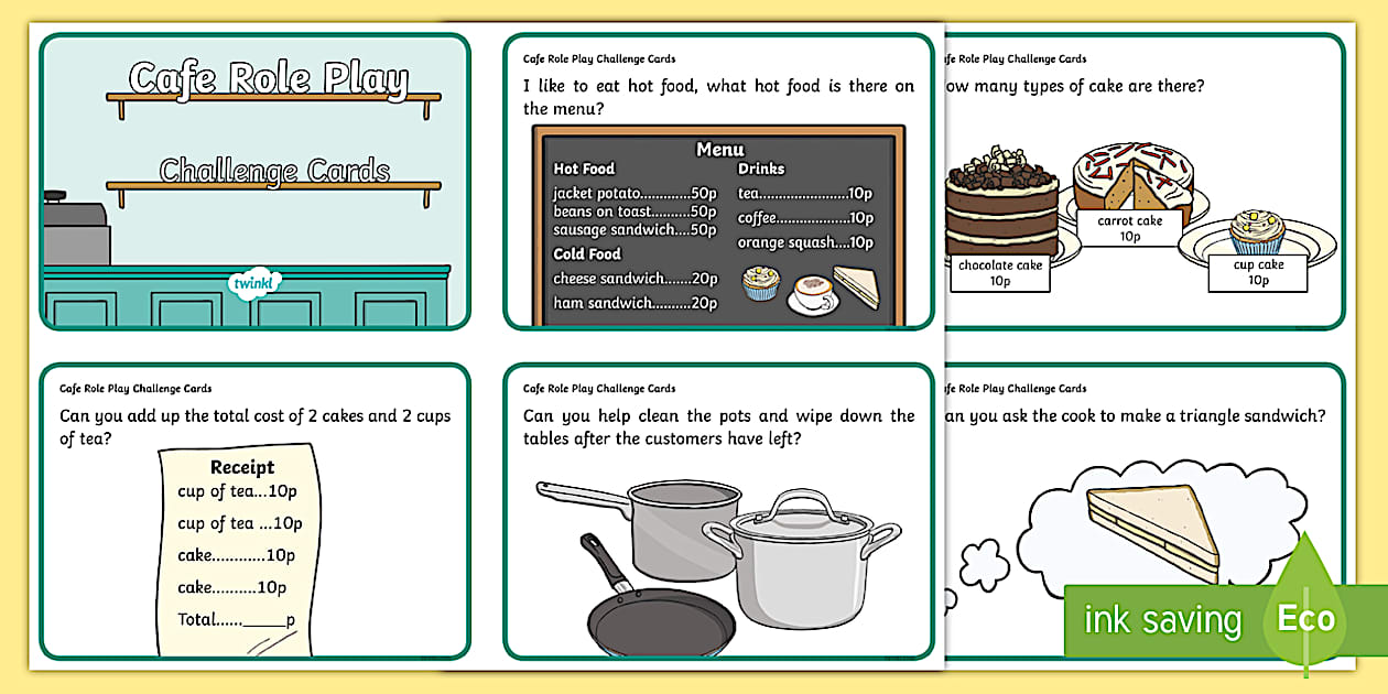 Editable Cafe Role Play Challenge Cards (teacher made)