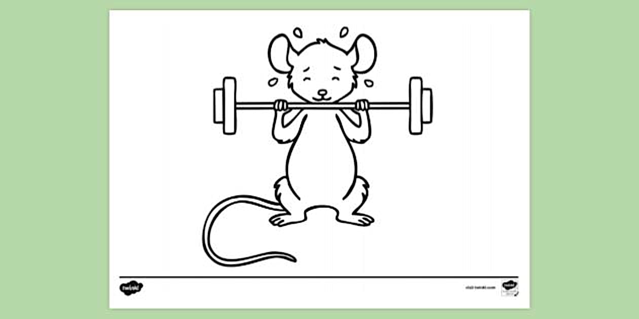Mouse Lifting Weights Colouring Sheet | Colouring Sheets