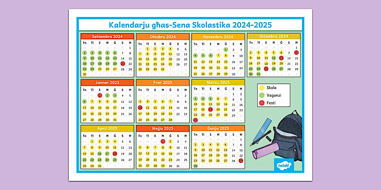 Kalendarju għas-Sena Skolastika 2024-2025 (teacher made)