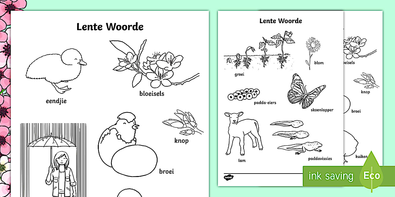 Lentetyd Woorde Inkleurbladsye (teacher made) - Twinkl