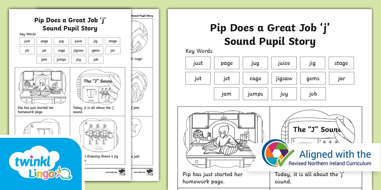 Pip Does a Great Job 'j' Sound Pupil Story Activity Sheet