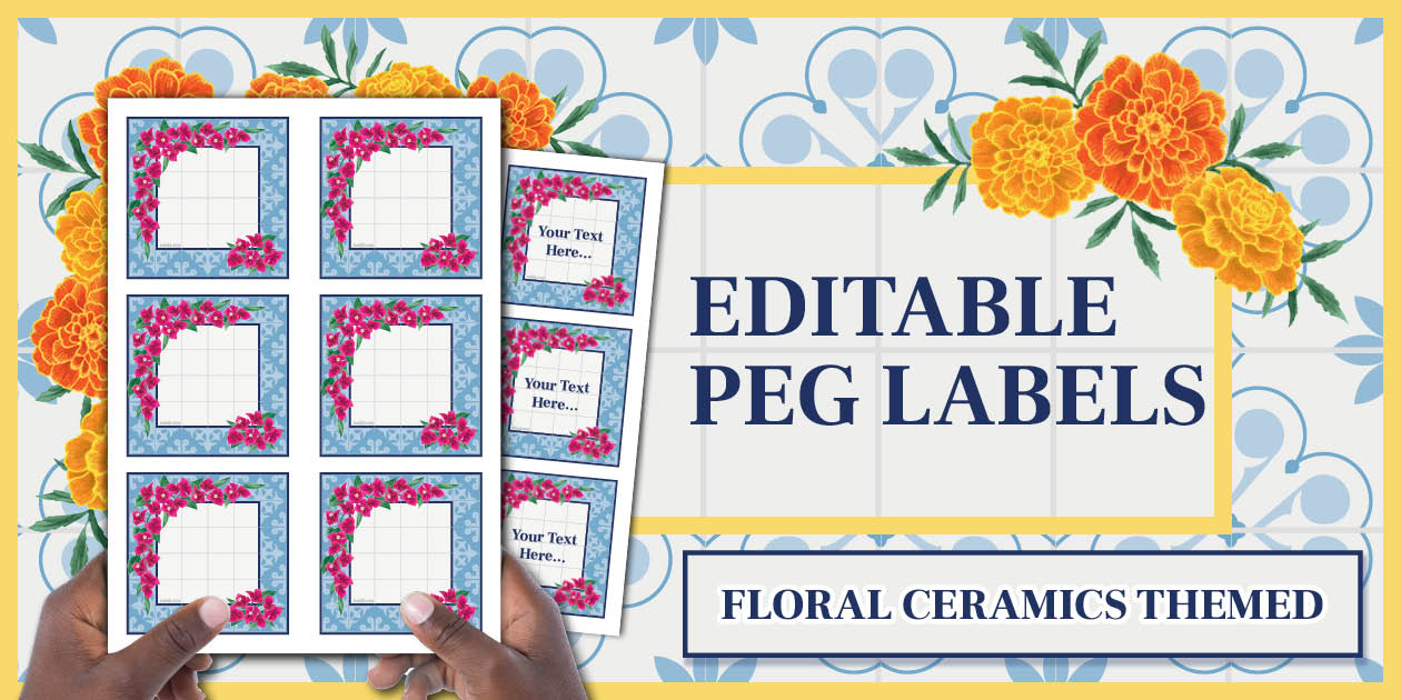 Floral Ceramics Themed Editable Peg Labels