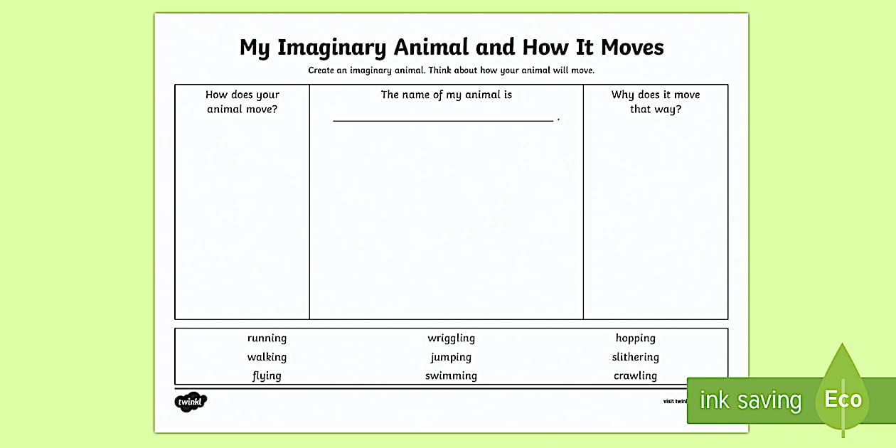 SA My Imaginary Animal and How It Moves Worksheet - Twinkl
