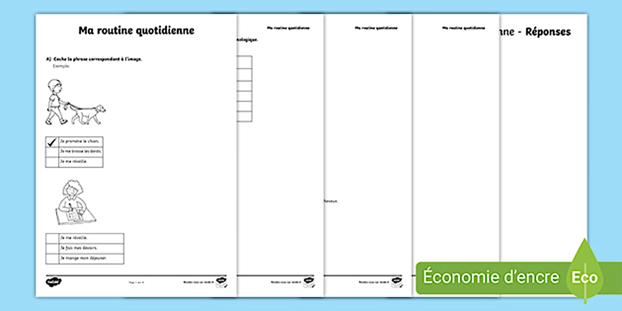 Fiches d'activités de lecture : ma routine quotidienne