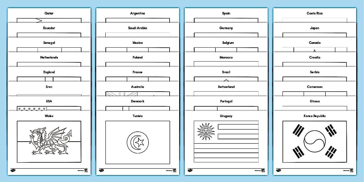 2022 Men's World Cup Flags Coloring Sheets (Teacher-Made)