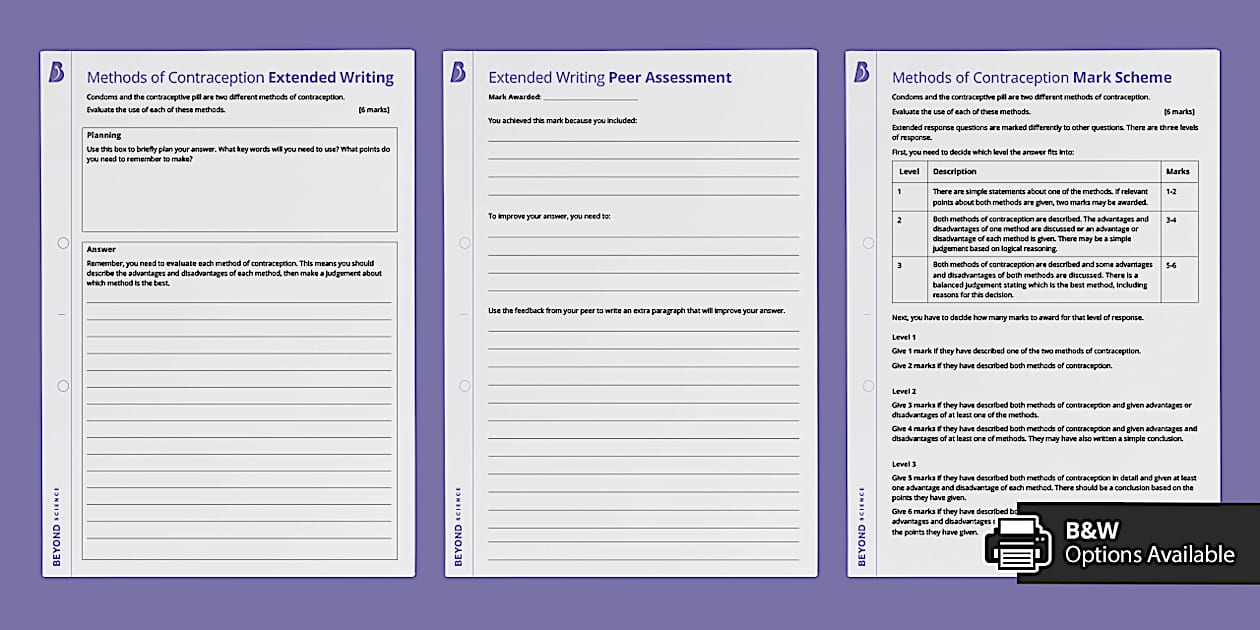 KS3 Contraception Extended Writing Task - Twinkl