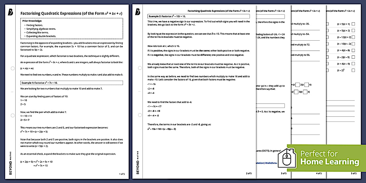 👉 Factorising Quadratic Expressions Foundation Walkthrough