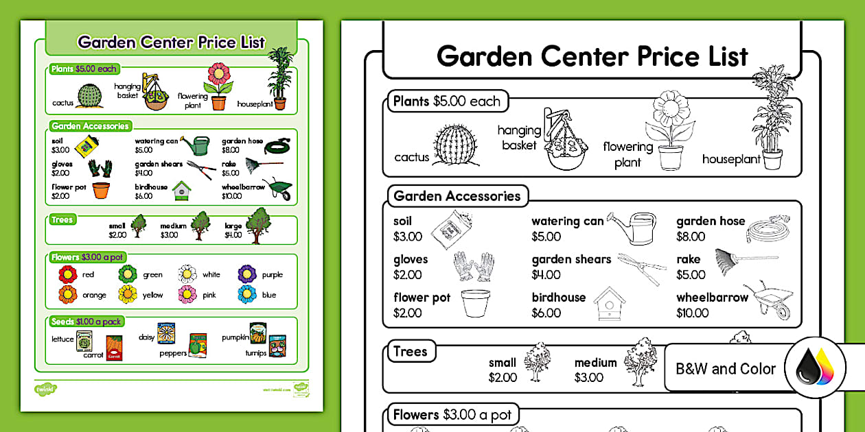 Garden Center Dramatic Play Price List Sign (Teacher-Made)