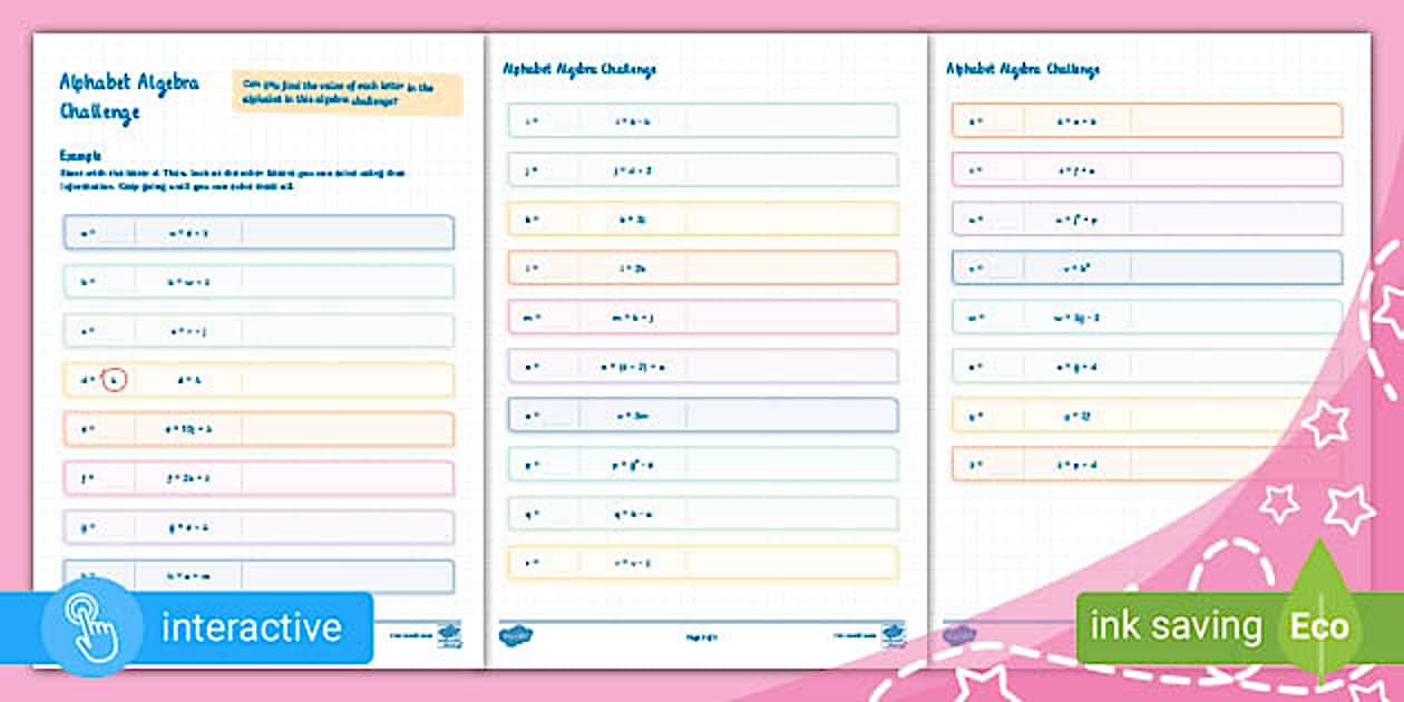 Alphabet Algebra Challenge (Ages 10 - 11) (Teacher-Made)