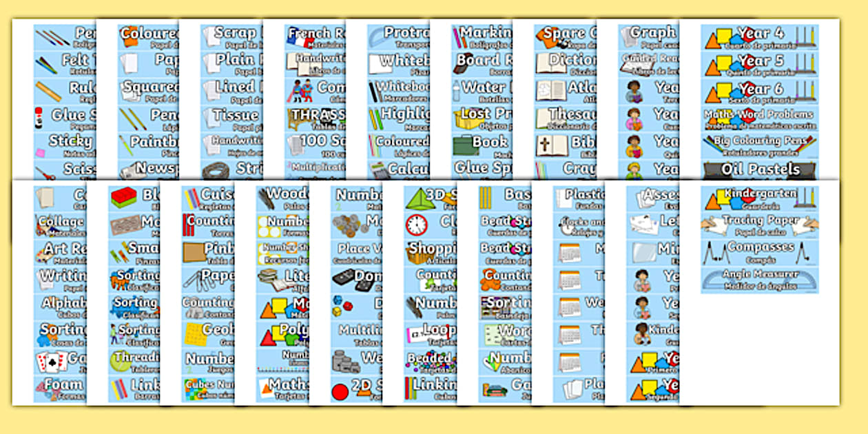Editable Classroom Equipment Tray Labels English/Spanish Editable Classroom Equipment Tray Labels English/Spanish
