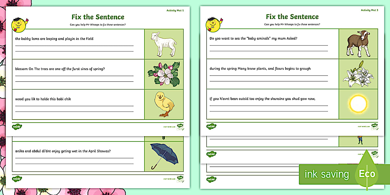 LKS2 Spring Fix the Sentence Activity Mat Pack - Twinkl