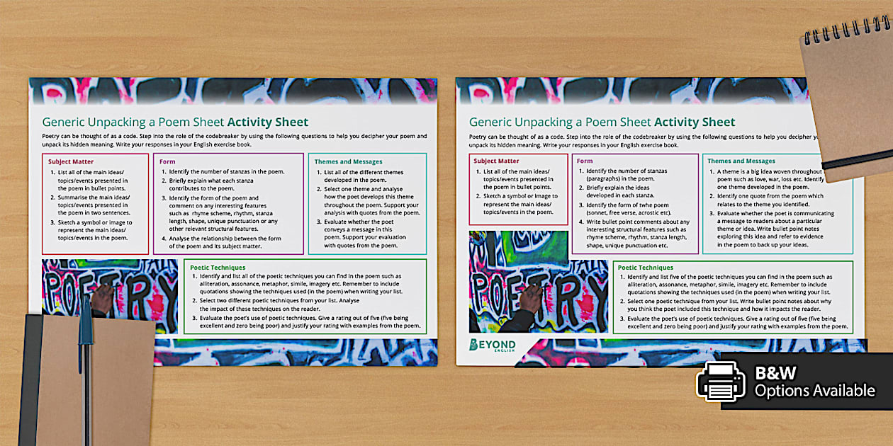 Generic Unpacking a Poem Sheet Activity Sheet (teacher made)