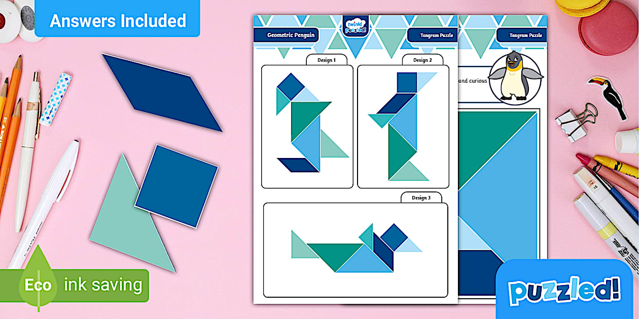 Geometric Penguin Puzzle | Penguin Tangrams - Twinkl