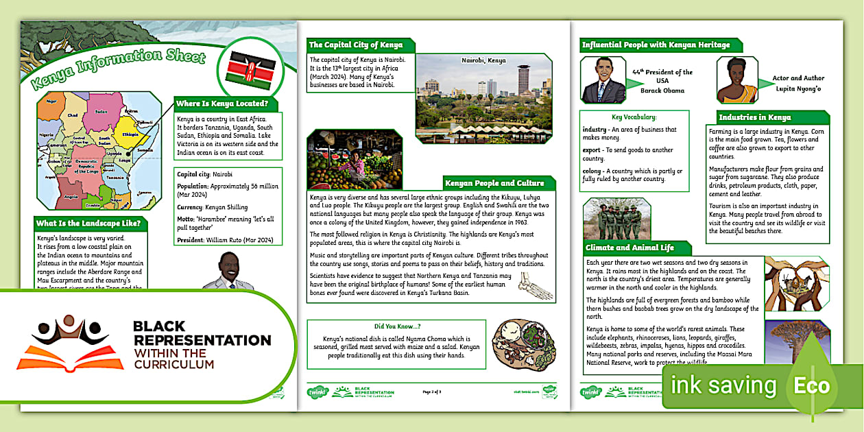 KS2 Kenya Information Sheet (teacher made) - Twinkl