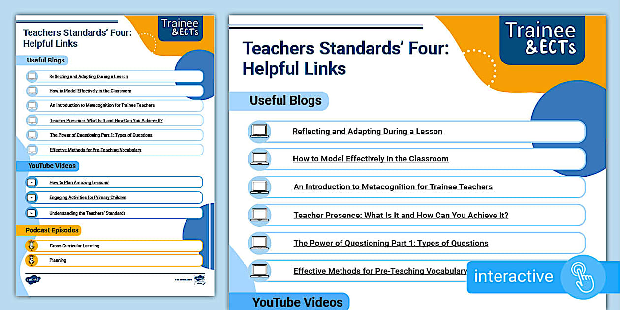 Links to Support with Evidencing Teachers' Standards Four