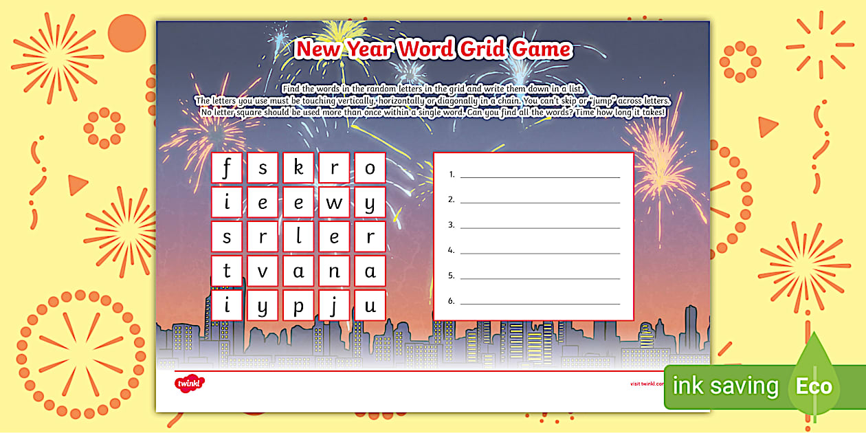 New Year Word Grid Game (creat de profesori) - Twinkl