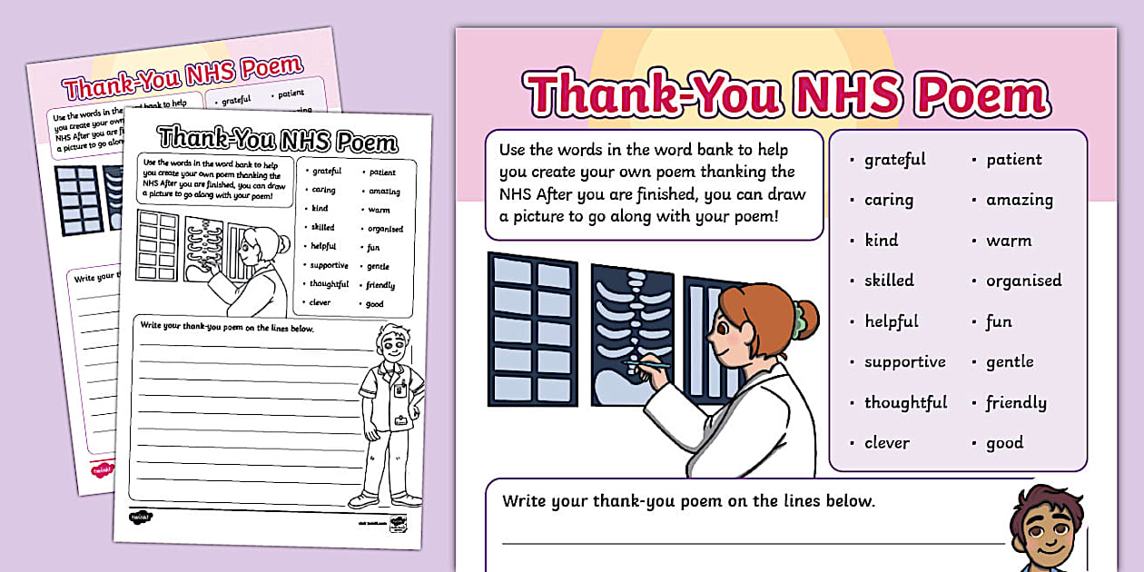 Thank You NHS Poem Writing Template (Teacher-Made) - Twinkl