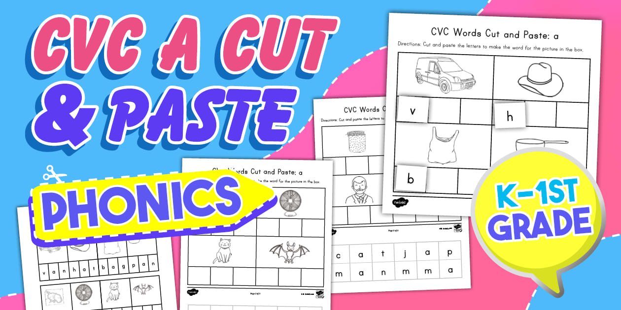 CVC Words 'a' Cut and Paste Worksheets for K-1st Grade
