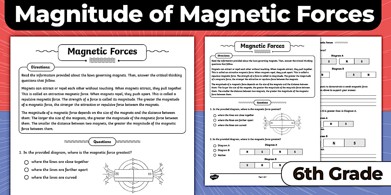 Sixth Grade Magnitude of Magnetic Forces Worksheet