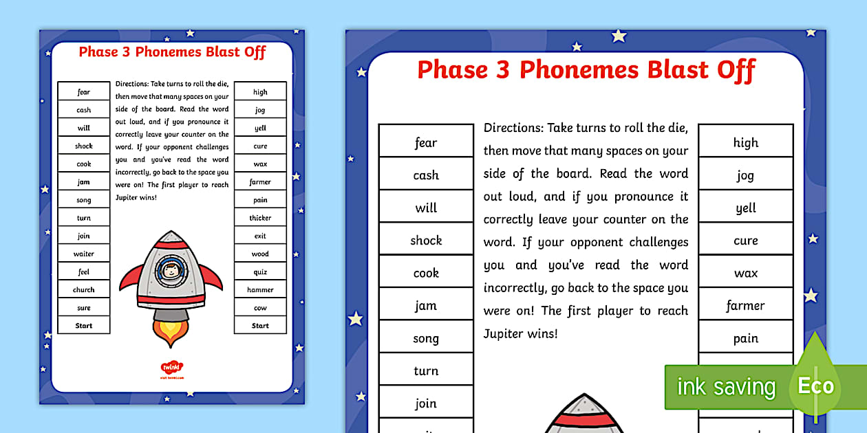 Editable Phase 3 Phonemes Blast Off Partner Game - Twinkl