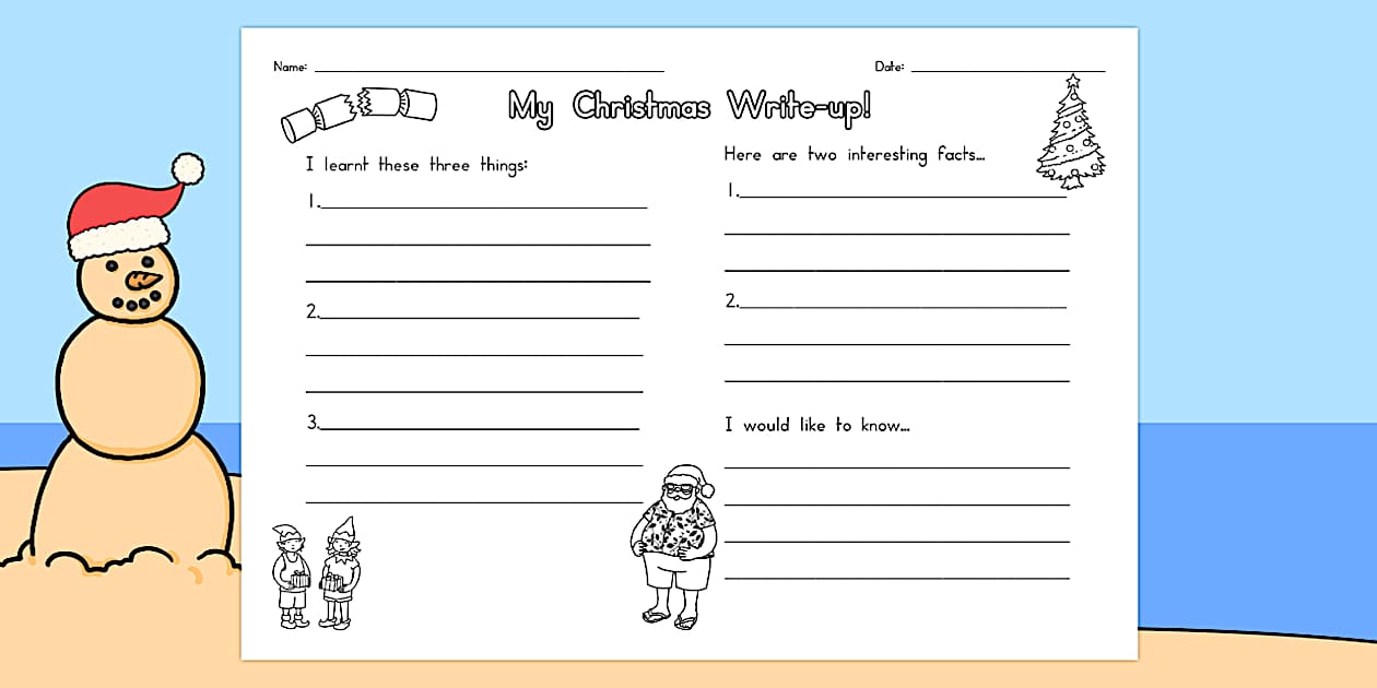 Christmas Write Up Worksheet