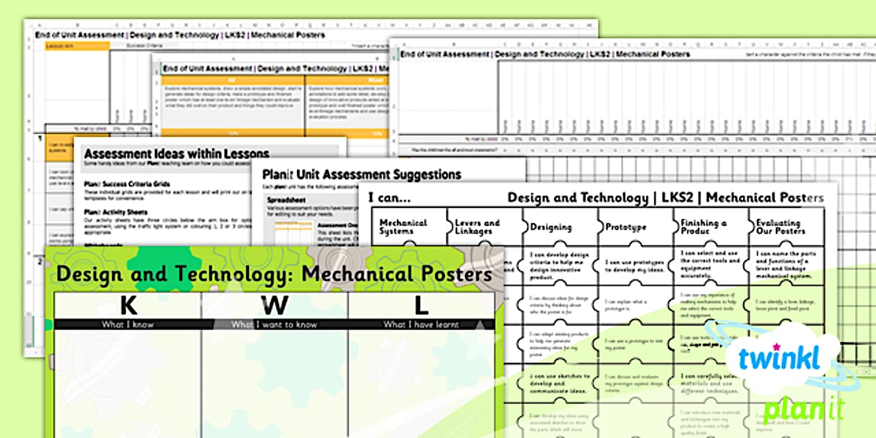 D&T: Mechanical Posters LKS2 Unit Assessment Pack