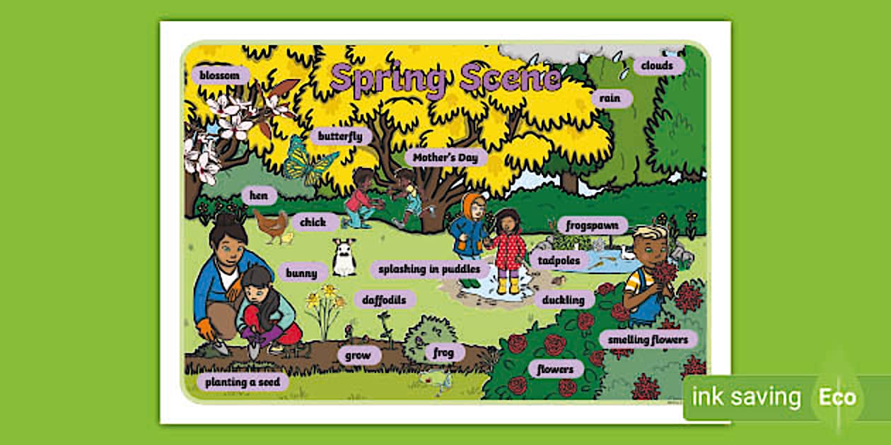 Springtime Scene Word Mat - Twinkl