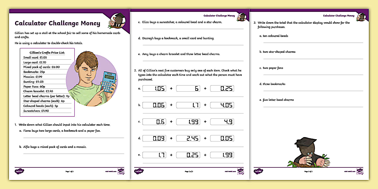 Calculator Challenge Money Activity Sheets (teacher made)