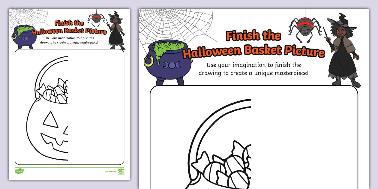 Finish the Halloween Basket Picture Worksheet (teacher made)