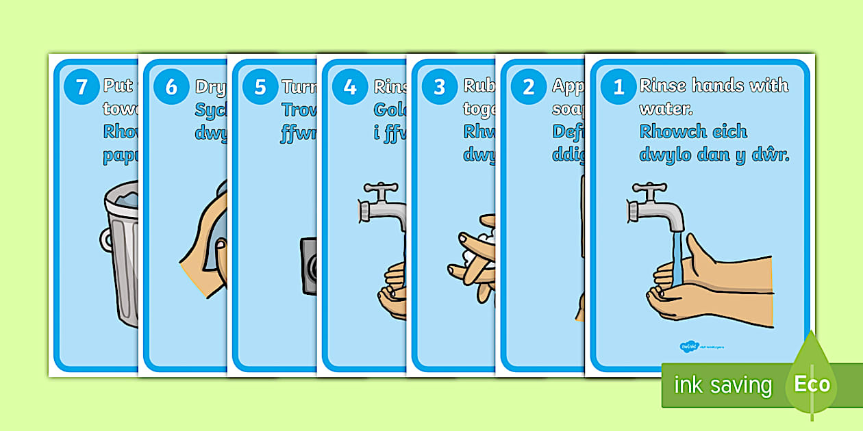 Wash Your Hands Poster English/Welsh (teacher made) - Twinkl