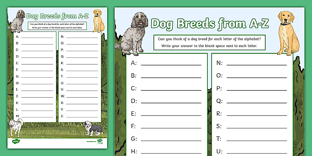 Dog Breeds from A-Z Worksheet