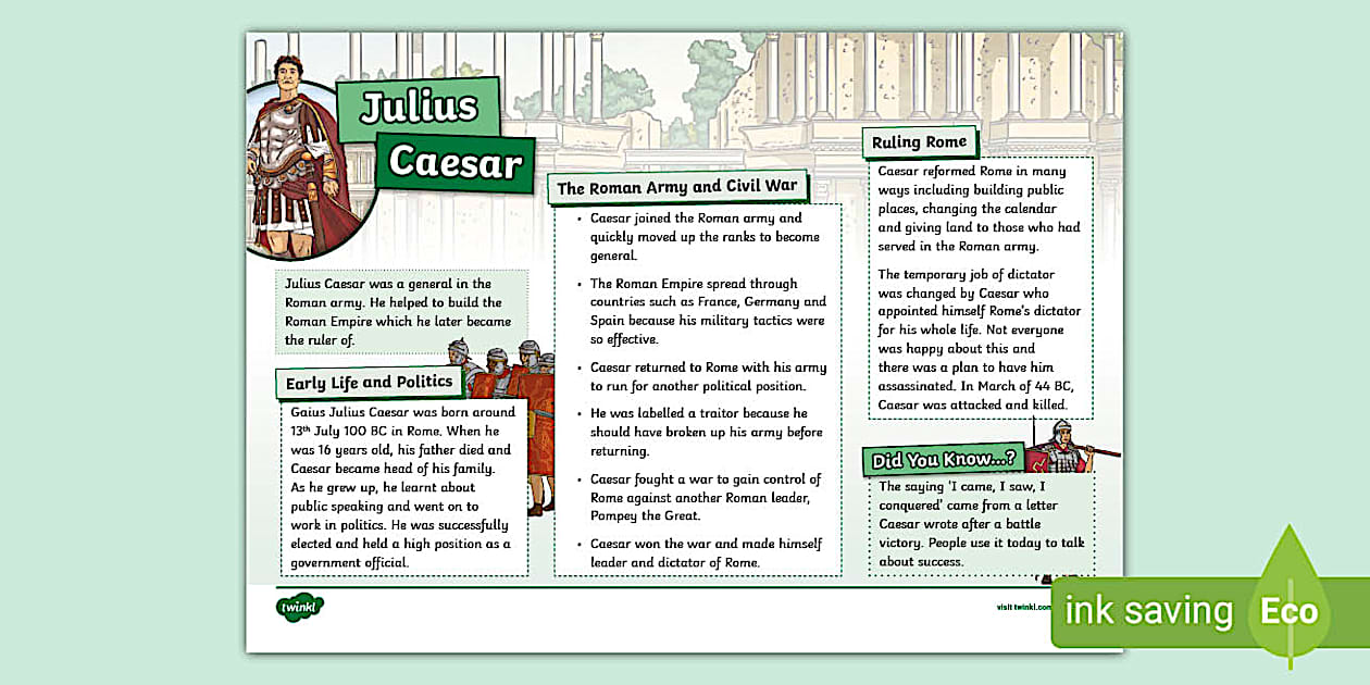 Julius Caesar Fact File (teacher made) - Twinkl