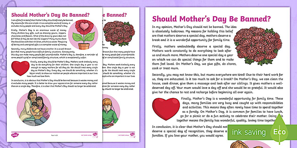 Should Mother's Day Be Banned | Persuasive Writing Example