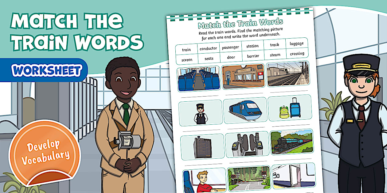 Match the Train Words Worksheet - KS1 - Twinkl