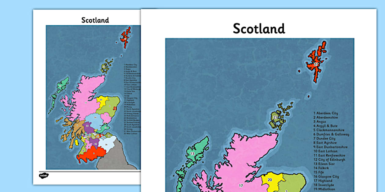 Scotland Counties Map Display Poster - Twinkl