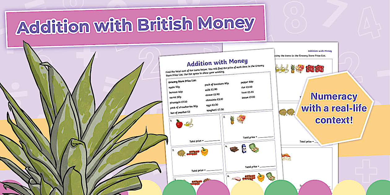 👉 Addition with British Money Worksheets