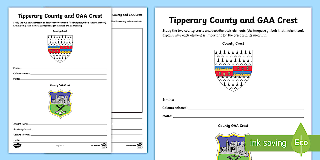 Editable Tipperary Crest and GAA Crest Worksheet - Twinkl