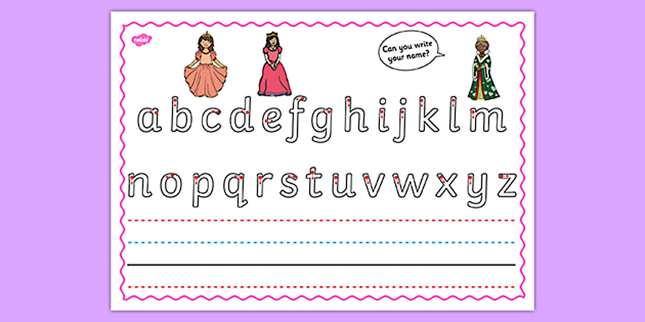 Princess Themed Name Writing Practice Worksheet - Twinkl