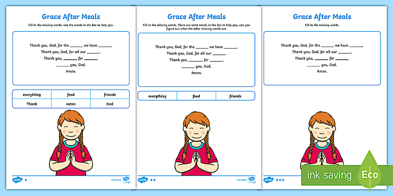 Black and White Grace After Meals Differentiated Worksheets