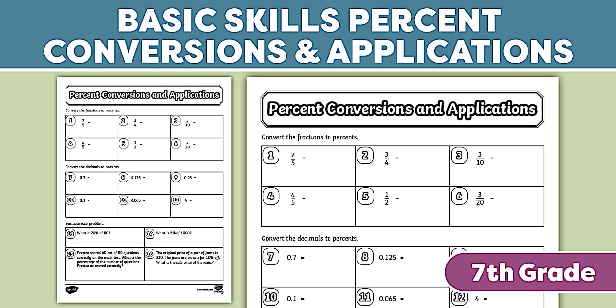 Math Basic Skills Percent Review Worksheet (teacher made)